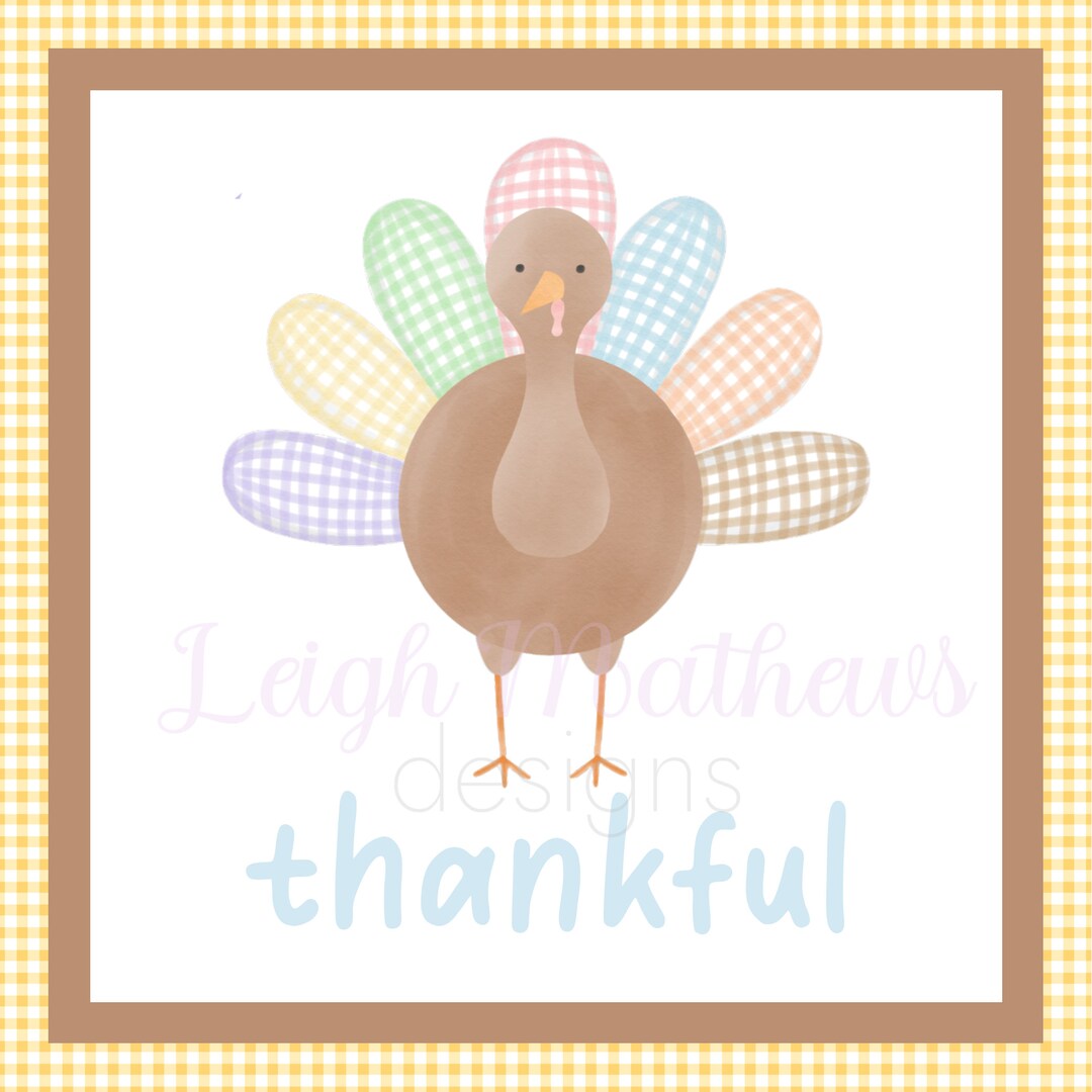 Gingham Thankful Turkey, Printable Tag, Instant Download, Gift Tag ...