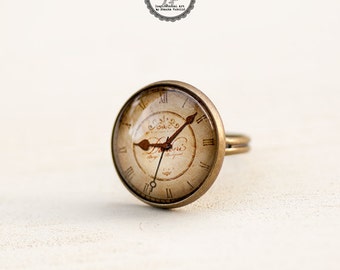 Old Clock Ring Antique Clock Adjustable Ring Glass Ring | Etsy