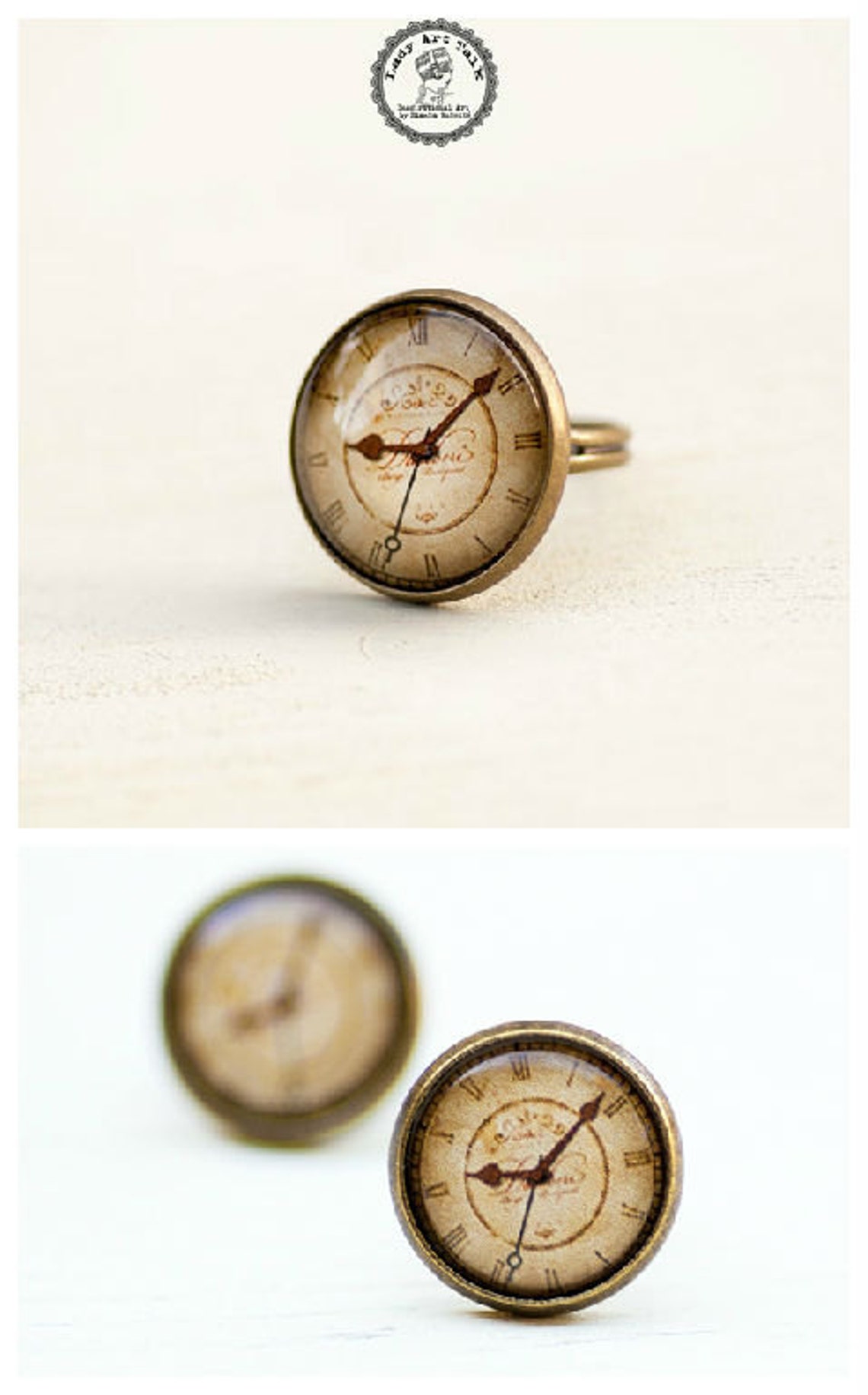 Old Clock Ring Antique Clock Adjustable Ring Glass Ring - Etsy