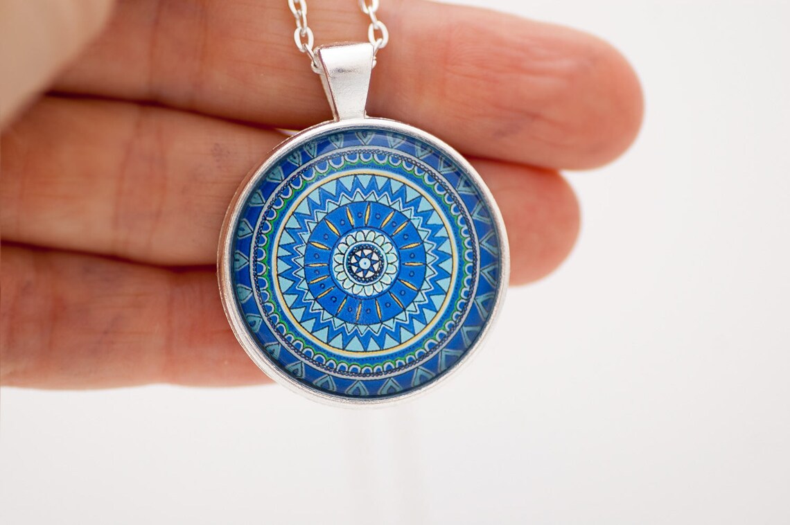 Blue Mandala Blue Necklace Mandala Necklace Mandala | Etsy