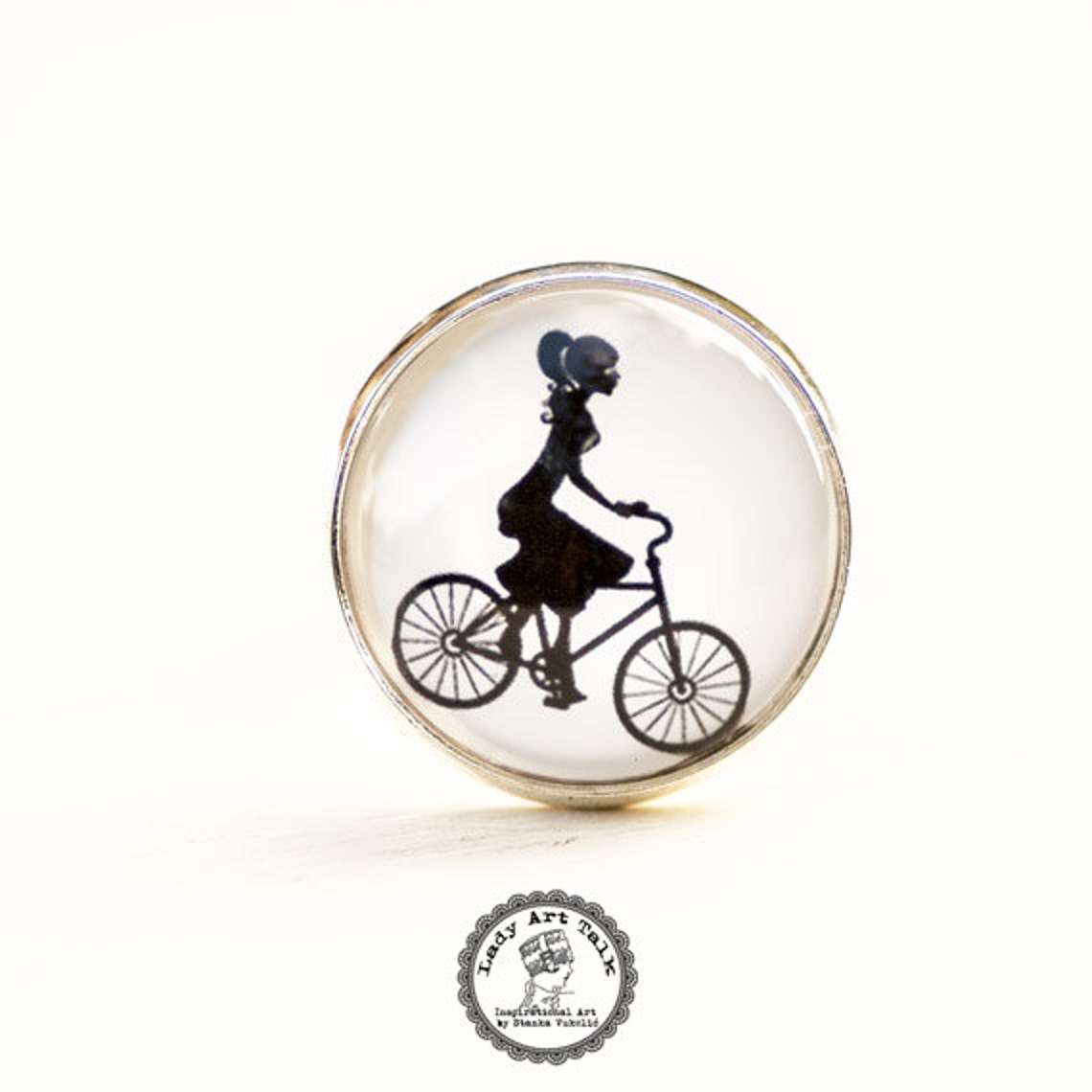 Bicyclist Lady on Bicycle Adjustable Ring - Photo Ring With Bicycle ...