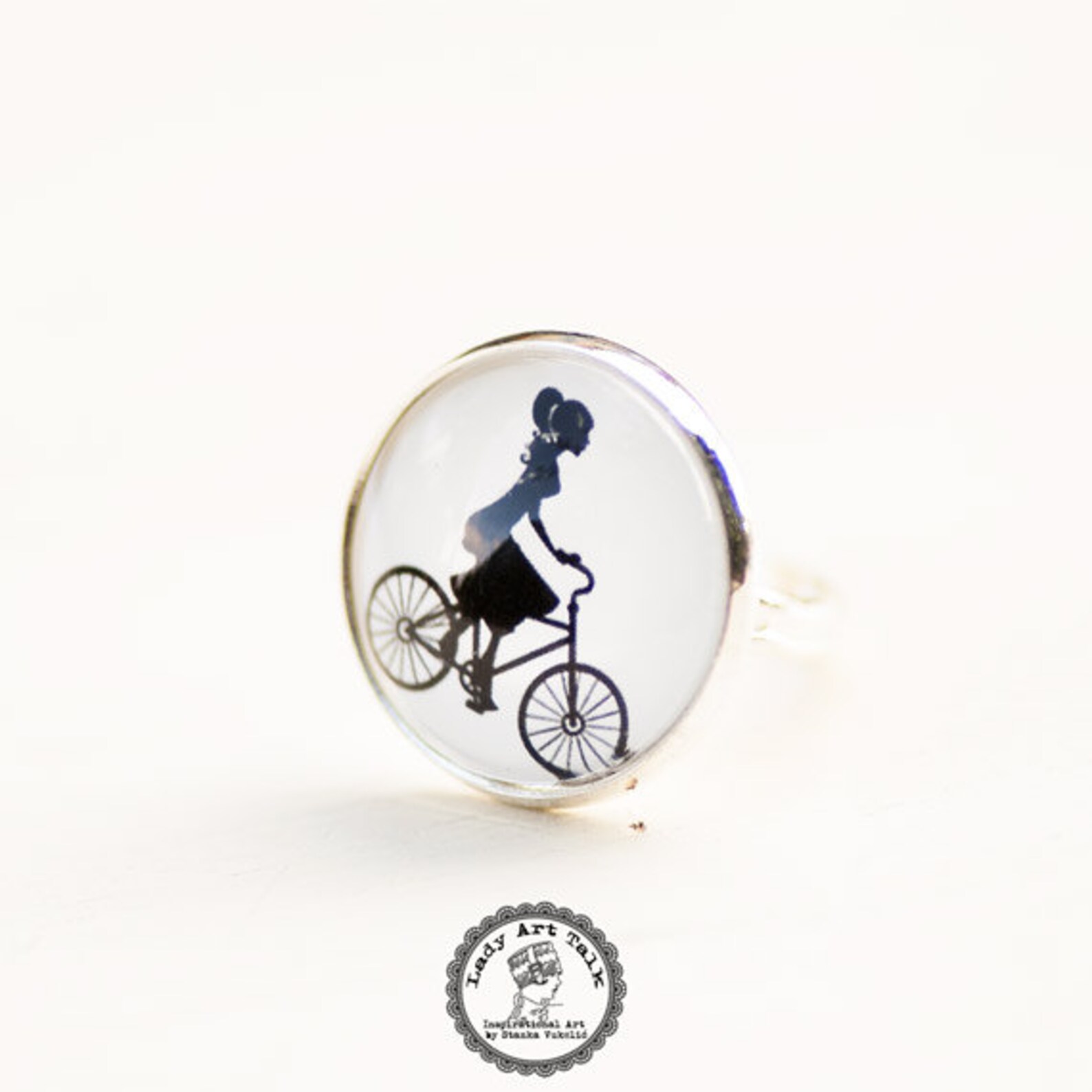 Bicyclist Lady on Bicycle Adjustable Ring Photo Ring With - Etsy