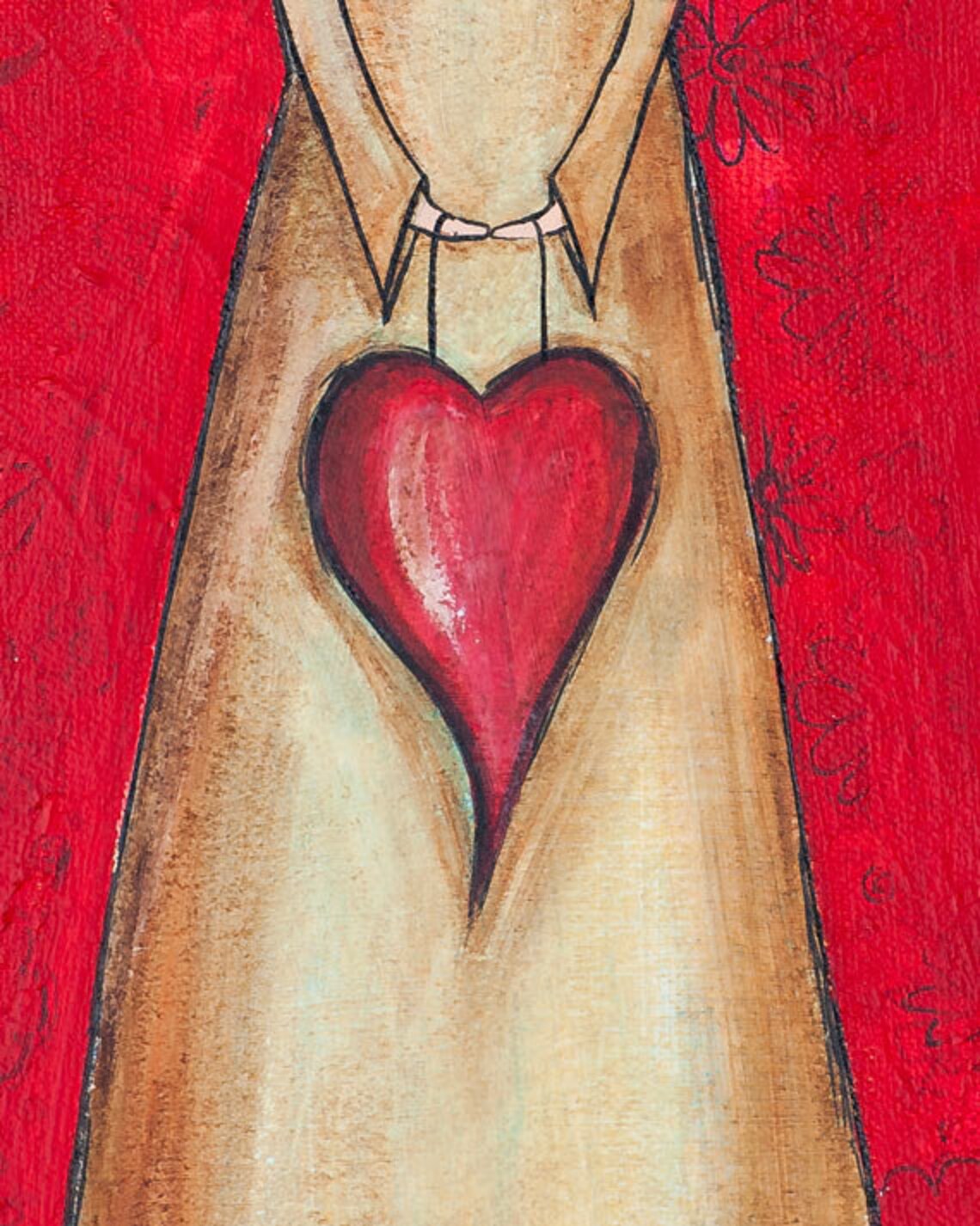 Red Art Heart Art Love Artwork Whimsical Art Mixed - Etsy