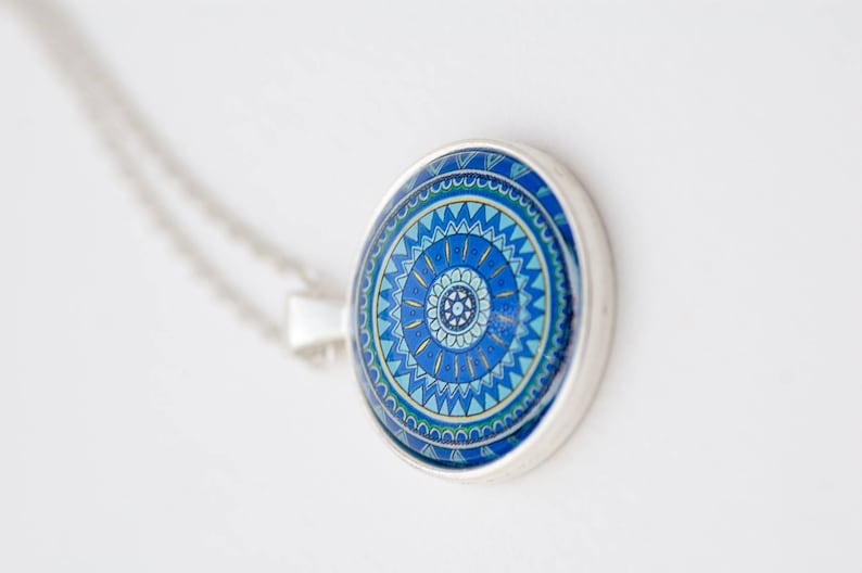 Blue Mandala Blue Necklace Mandala Necklace Mandala | Etsy