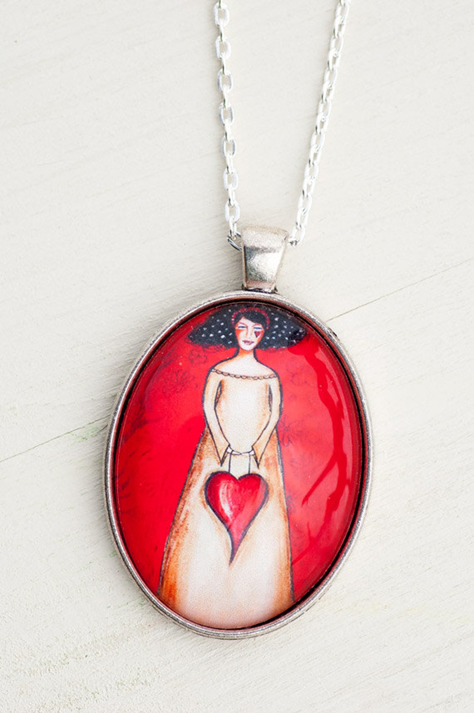 Red Heart Necklace Love Necklace Whimsical Art - Etsy