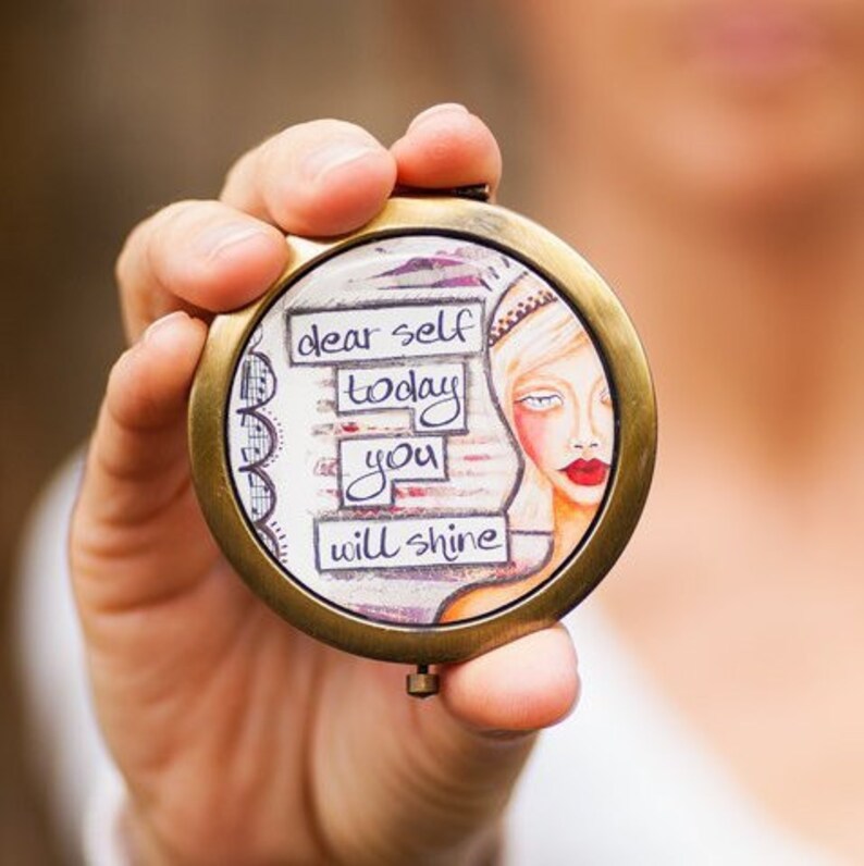 You Shine Affirmation Art - Compact Mirror Favor - Mixed Media Art ...