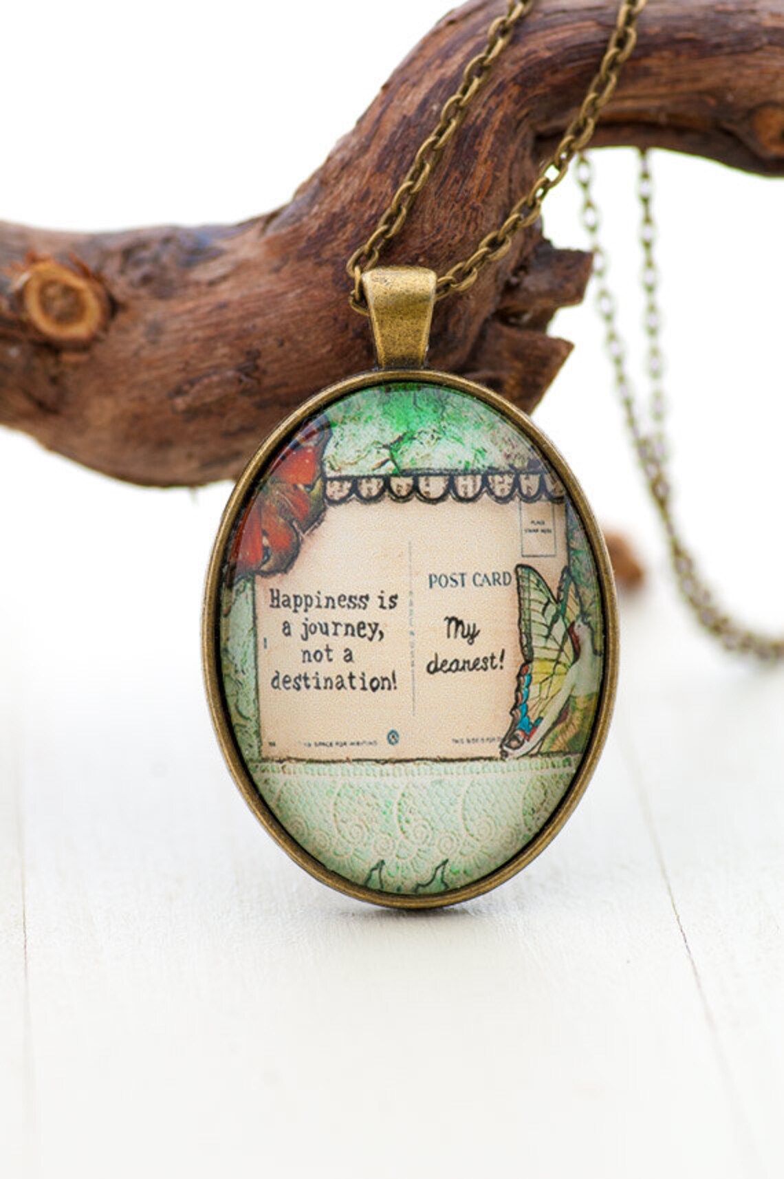 Happiness Quotes Inspirational Necklace Green Necklace - Etsy