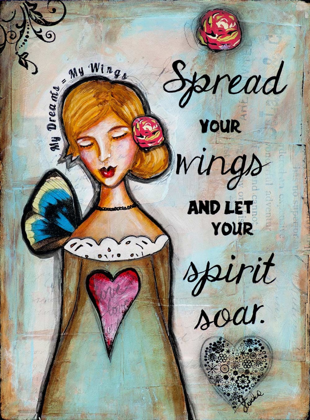 Spread Your Wings - Inspirational Art Print - Mixed Media Collage Art ...