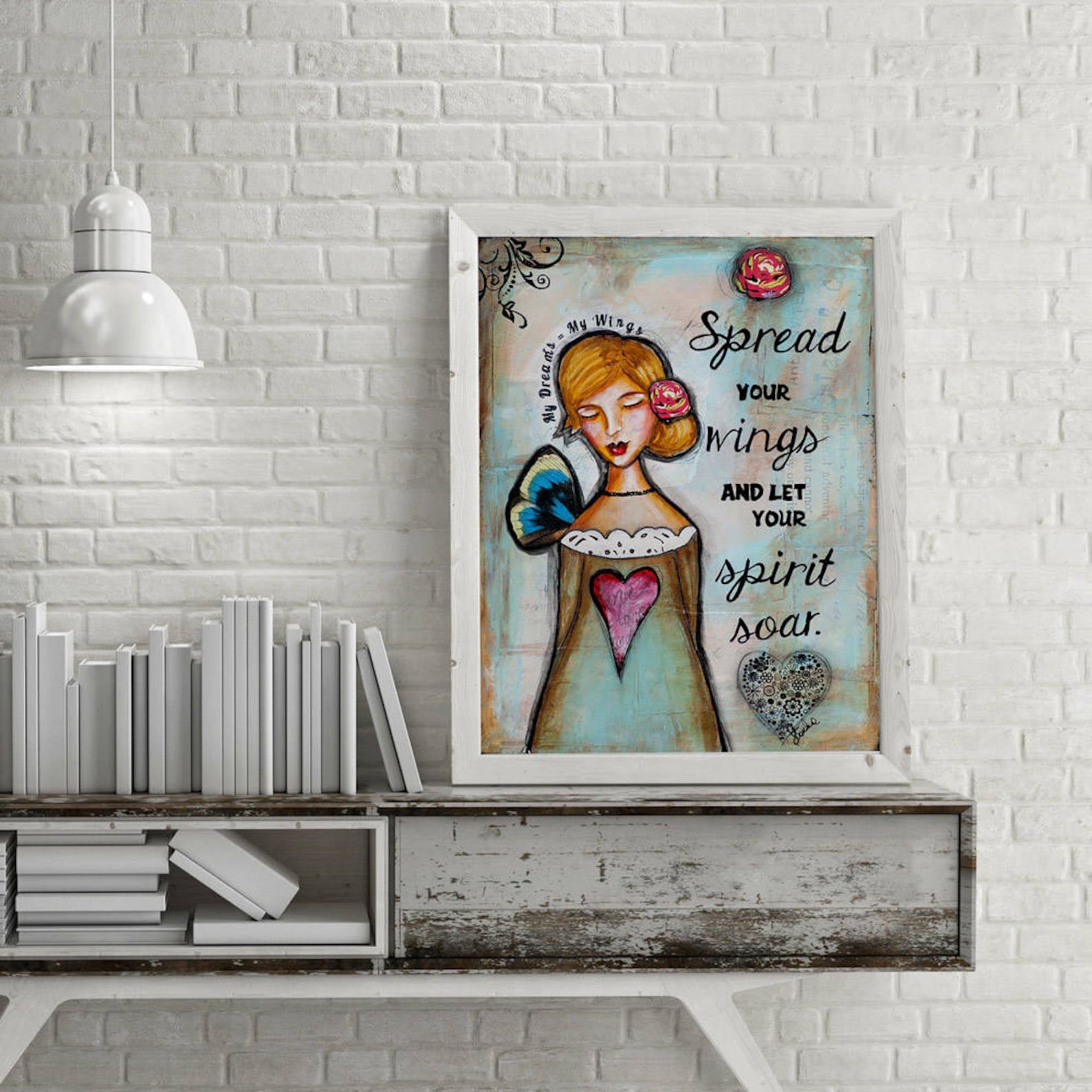 Spread Your Wings Inspirational Art Print Mixed Media | Etsy
