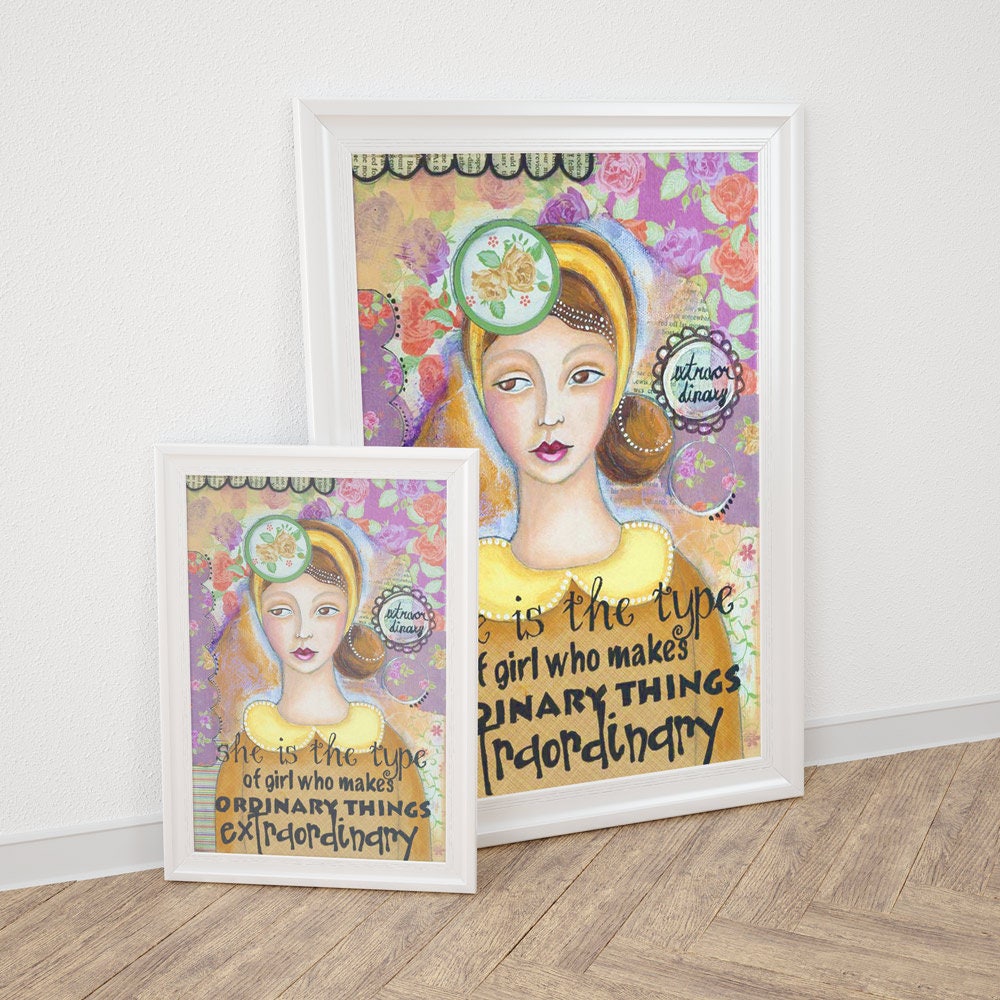 Inspirational Mixed Media Art Quote, Collage Whimsical Art Poster of ...