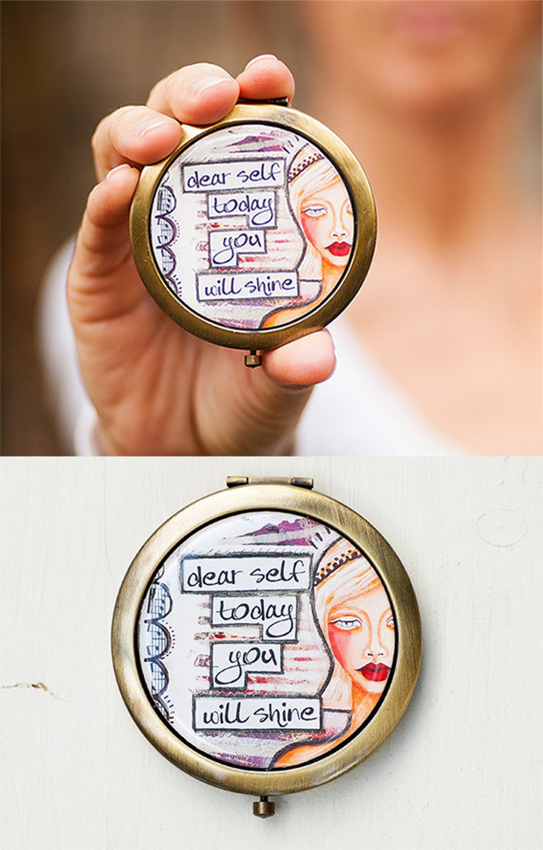 You Shine Affirmation Art - Compact Mirror Favor - Mixed Media Art ...