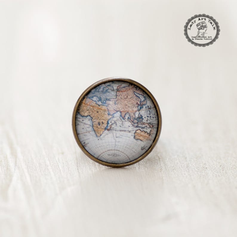 World Map Ring Atlas Adjustable Ring Globe Photo Glass - Etsy