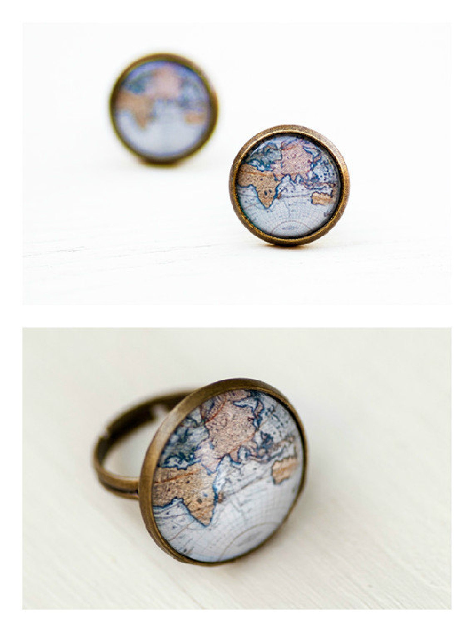 World Map Stud Earrings Globe Earrings Blue Map Jewelry - Etsy