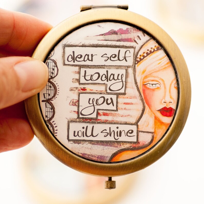 You Shine Affirmation Art - Compact Mirror Favor - Mixed Media Art ...