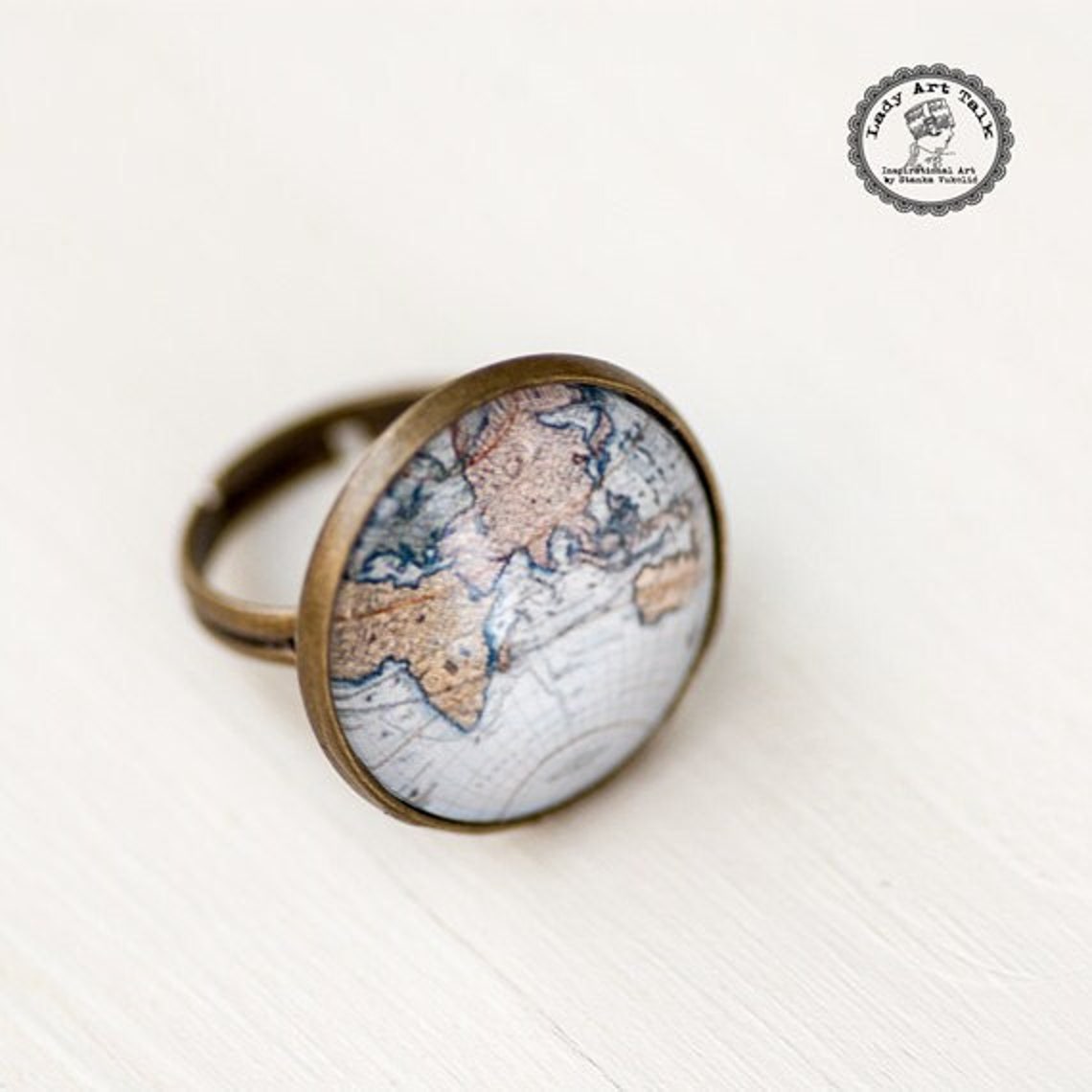 World Map Ring Atlas Adjustable Ring Globe Photo Glass - Etsy