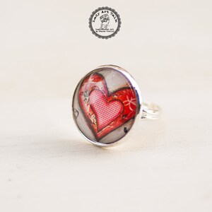 Red Heart Ring, Love Ring, Heart Jewellry, Photo Glass Jewelry, Art ...