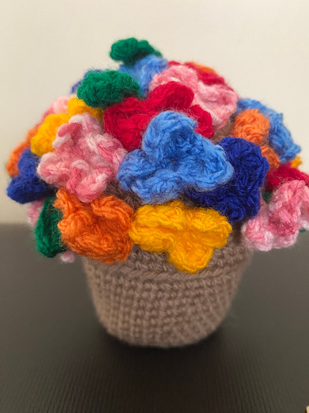 Crochet Colourful Flowers in a Pot. Multi Coloured Flowers. Cotton ...