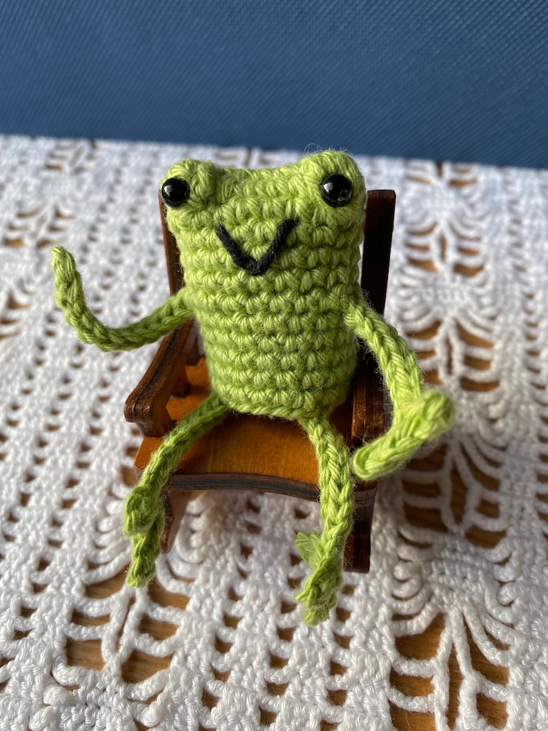 Frog in a Rocking Chair. Crochet Leggy Green Frog. Knitted Sitting Frog ...