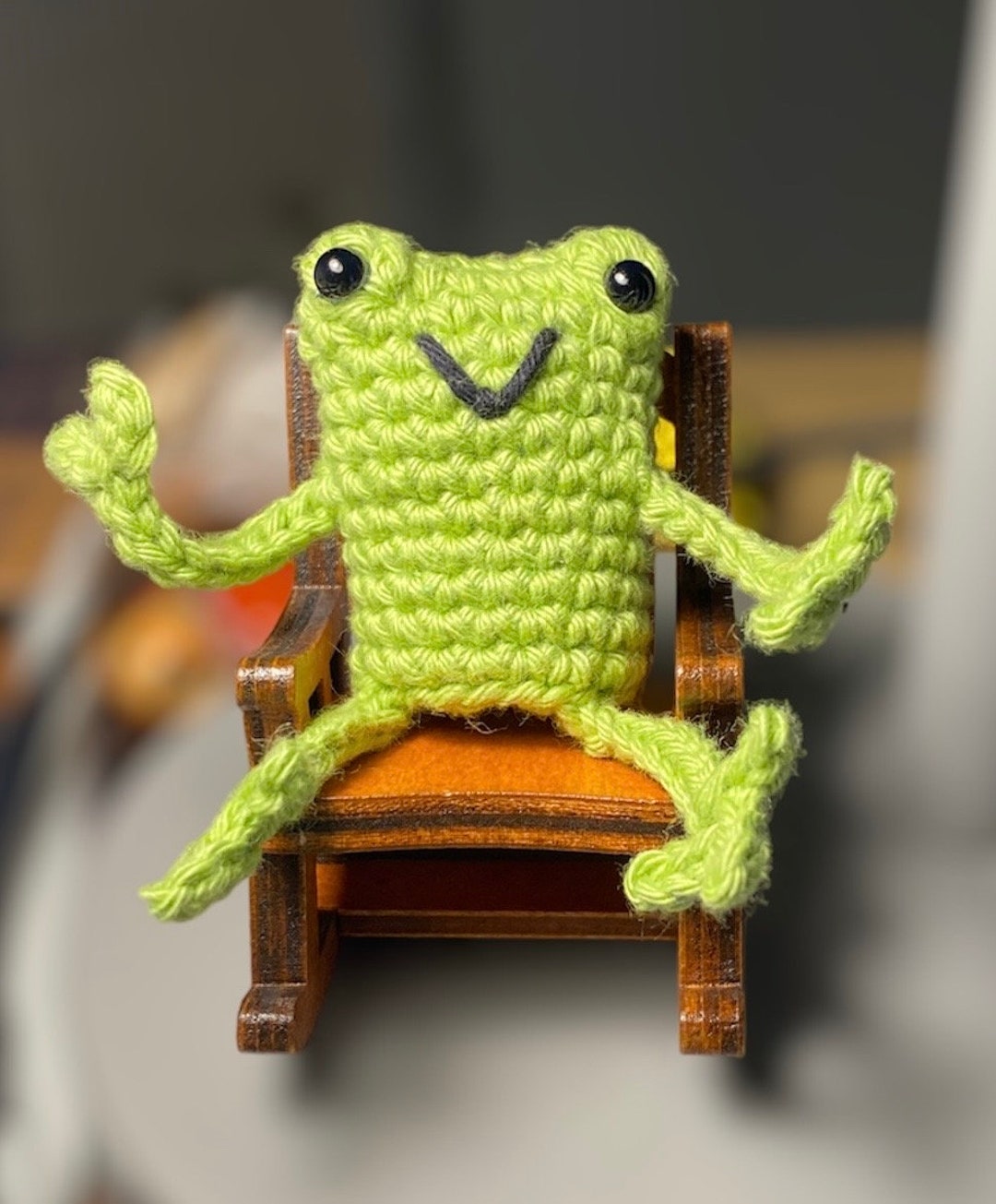 Frog in a Rocking Chair. Crochet Leggy Green Frog. Knitted Sitting Frog ...