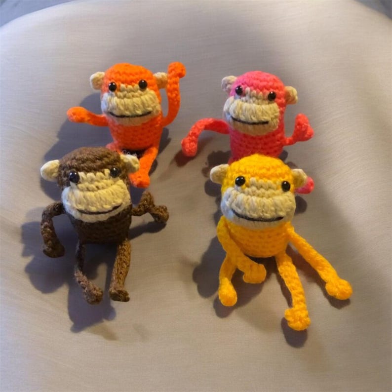 Crochet Leggy Monkey, Colourful Desk Buddy or Keychain, Pocket Pet ...