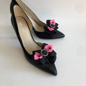 Black and Pink Ribbon Bow Shoe Clips Set of Two, Shoe Decorations - Etsy