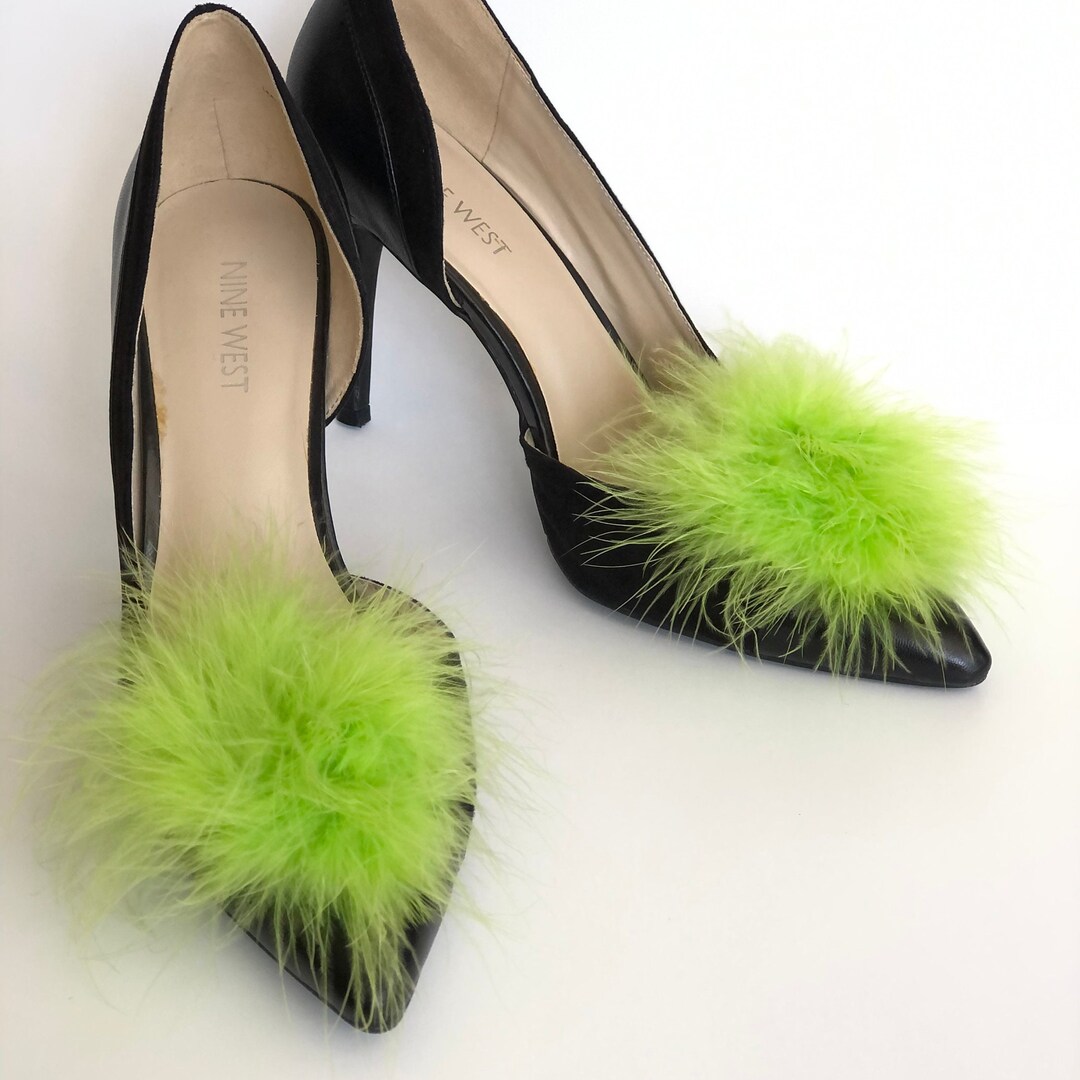 Lime Green Feather Puff Pom Pom Shoe Clips Set of Two, Shoe Decorations ...