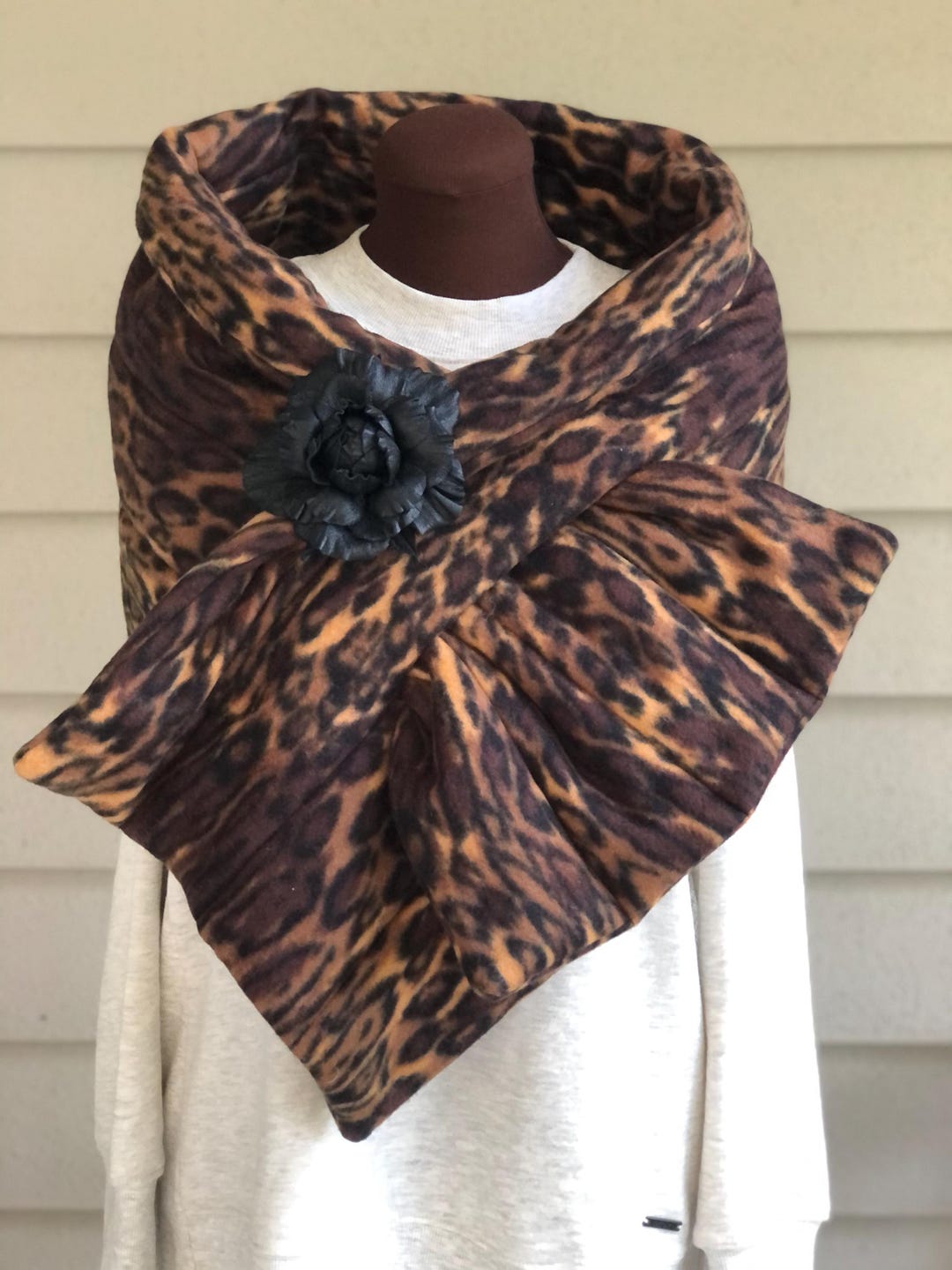 Leopard Fleece Puffer Scarf: Warm Winter Cape Shawl - Etsy