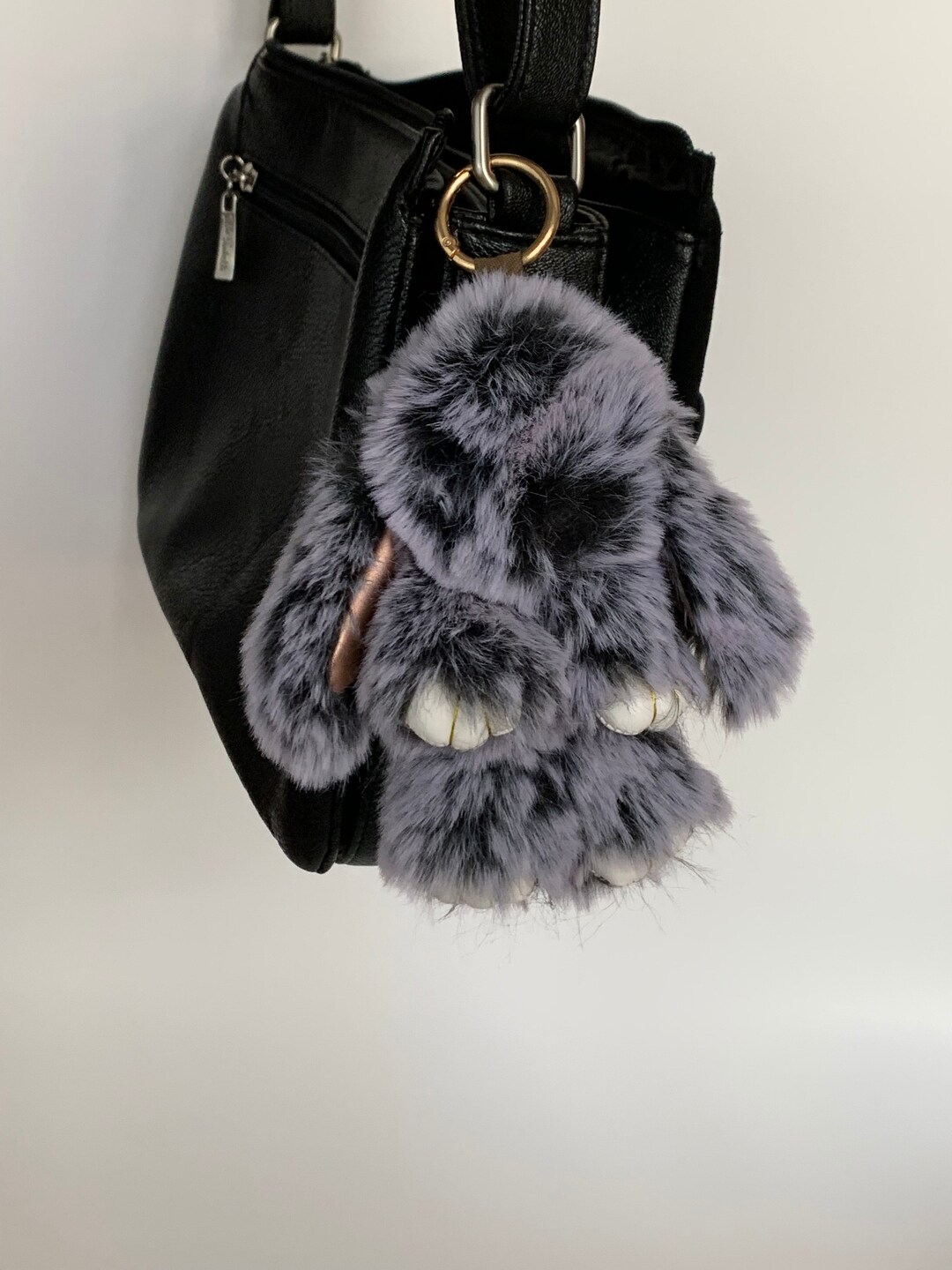 Fluffy Faux Fur Bunny Keychain: Gray Pom Pom Purse Charm (5.5") - Etsy