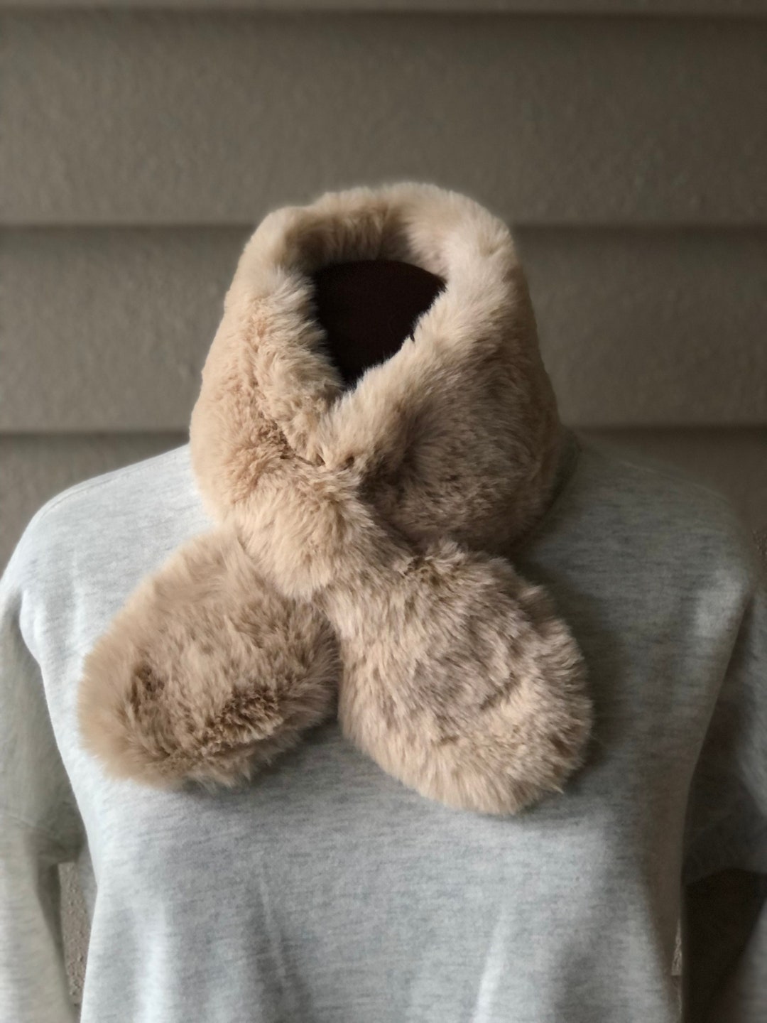 Soft Plush Faux Fur Neck Warmer: Beige Winter Scarf - Etsy