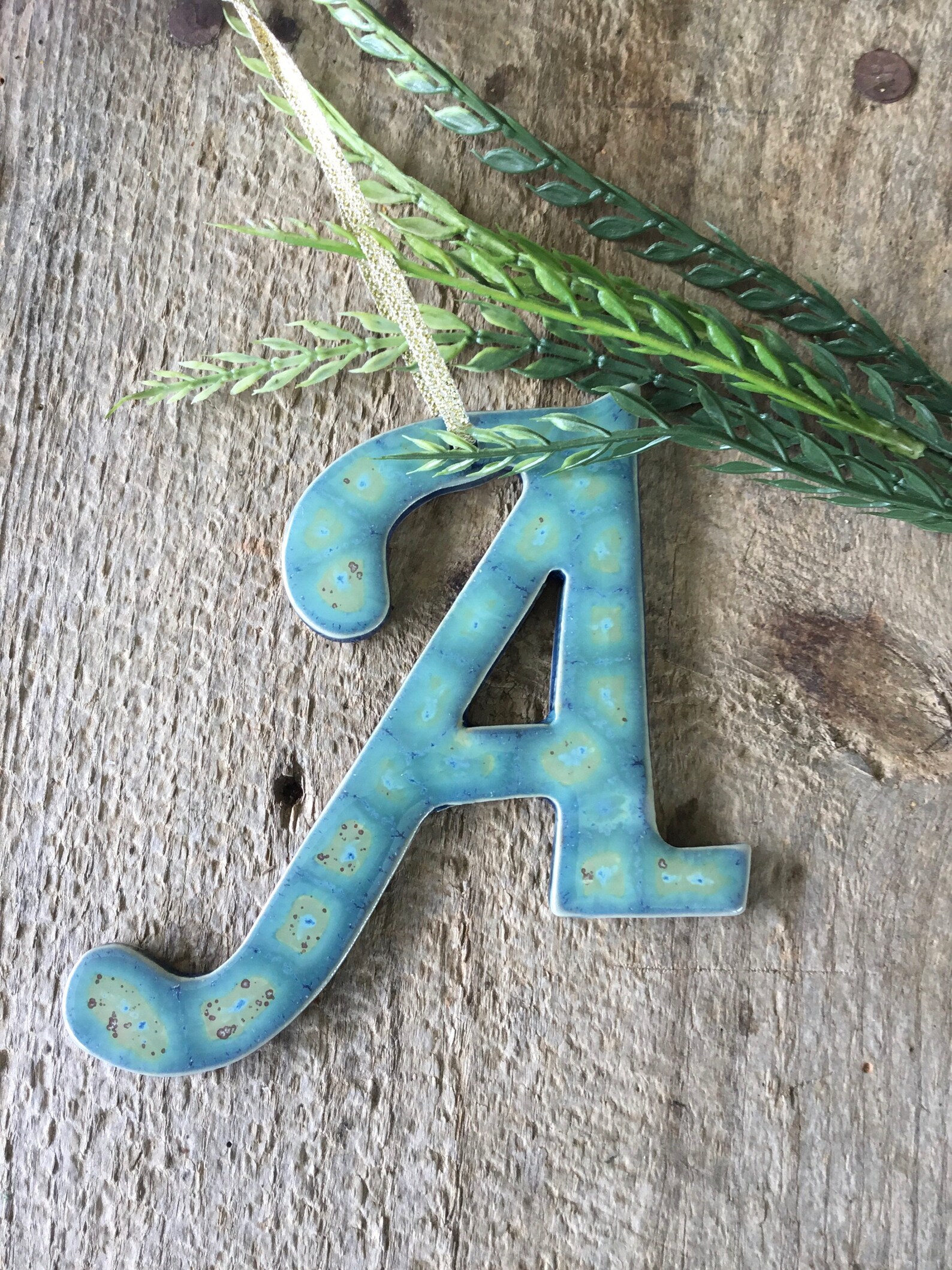Handmade Pottery Large Cursive Letter A Initial Ornament | Etsy