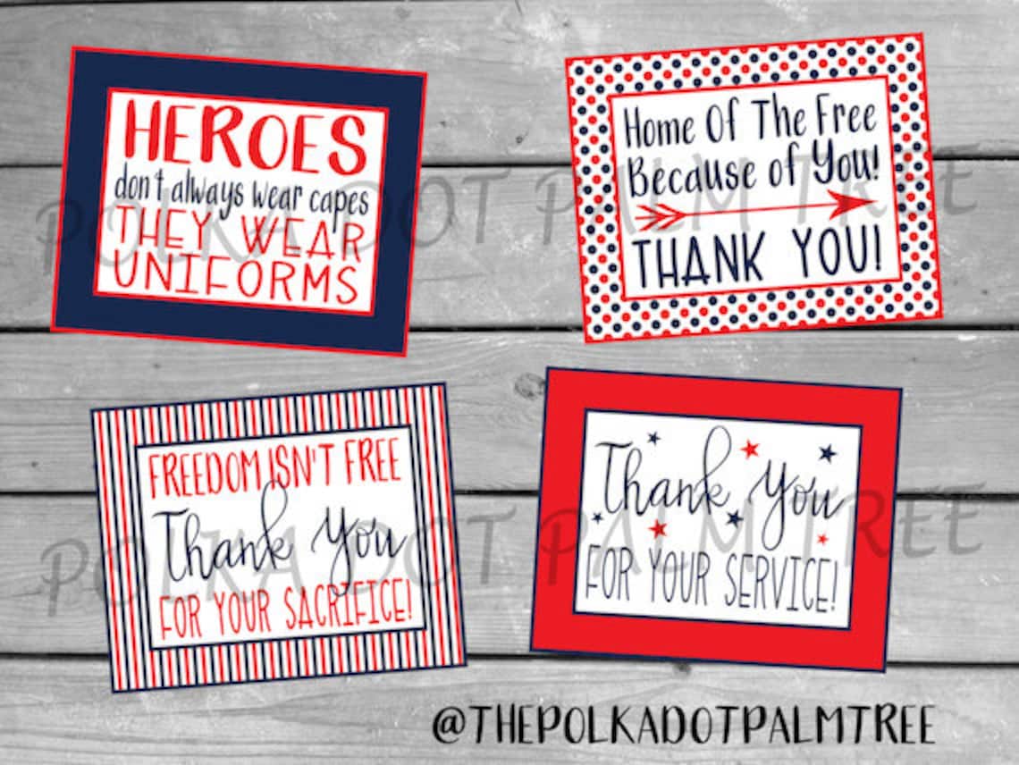 INSTANT DOWNLOAD Printable Veteran Military Patriotic Thank You Cards ...
