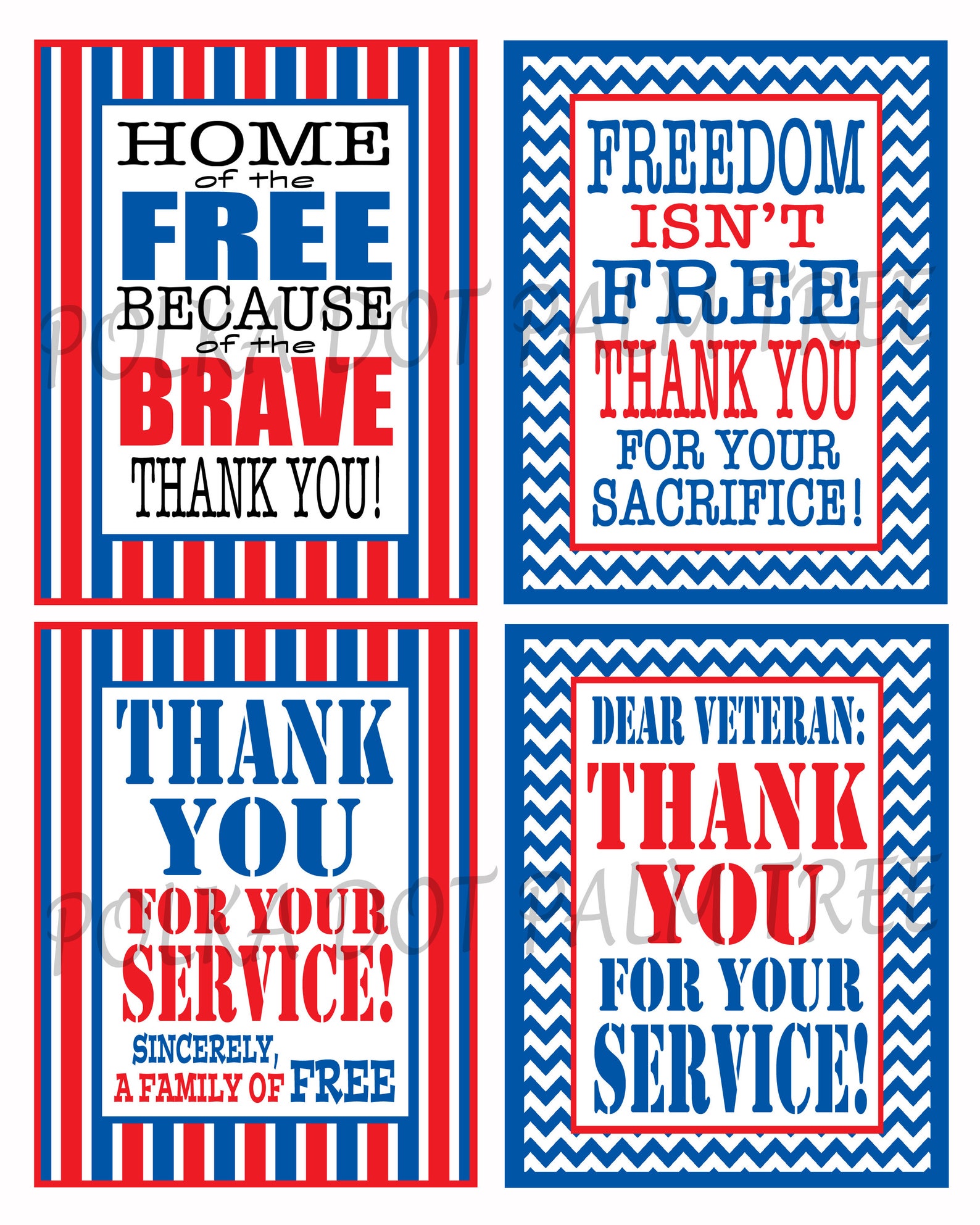 INSTANT DOWNLOAD Printable Veteran Military Patriotic Thank You Cards ...
