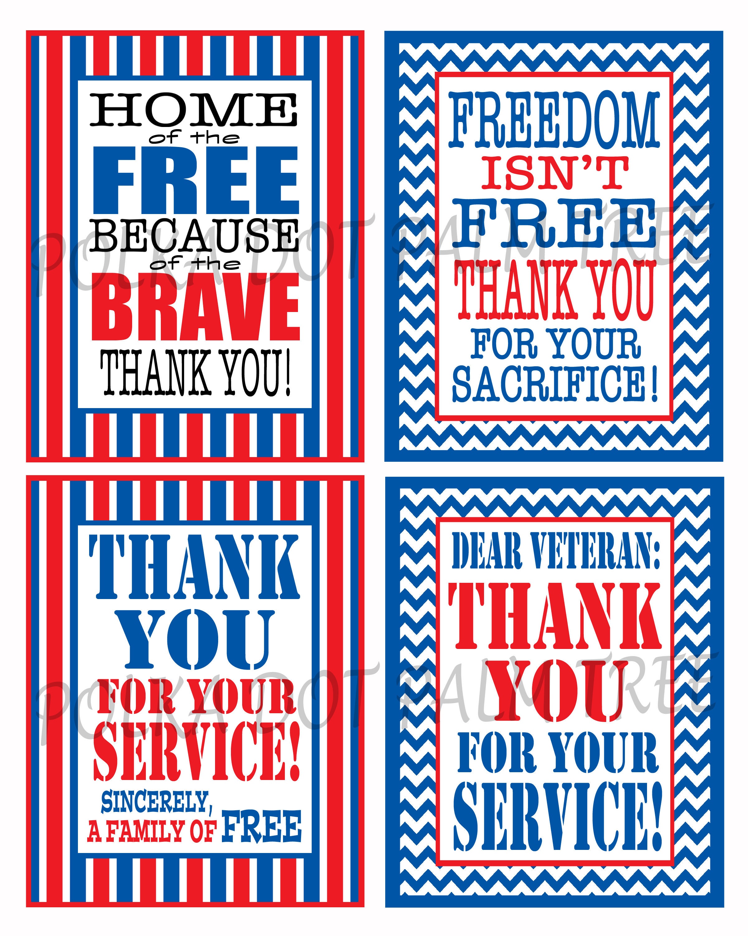 INSTANT DOWNLOAD Printable Veteran Military Patriotic Thank You Cards ...