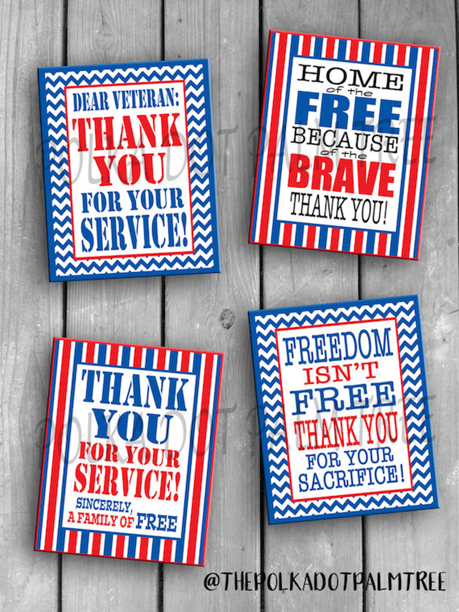INSTANT DOWNLOAD Printable Veteran Military Patriotic Thank You Cards ...