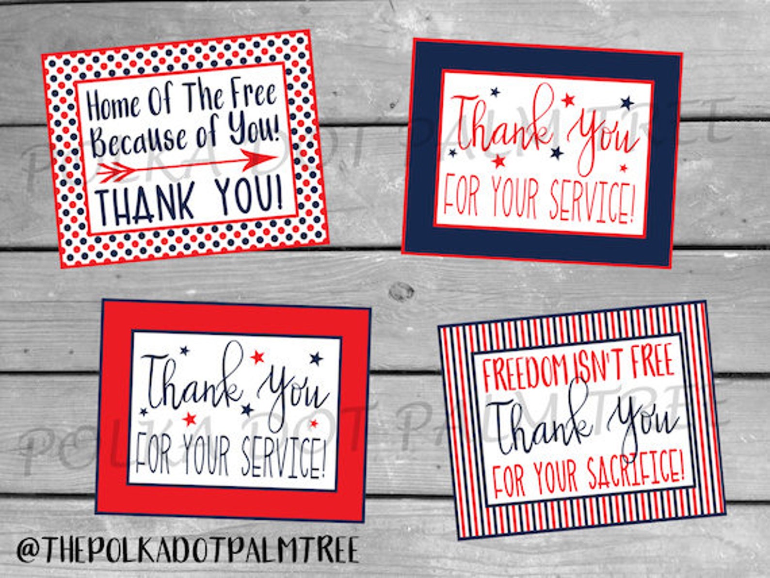 INSTANT DOWNLOAD Printable Veteran Military Patriotic Thank You Cards ...