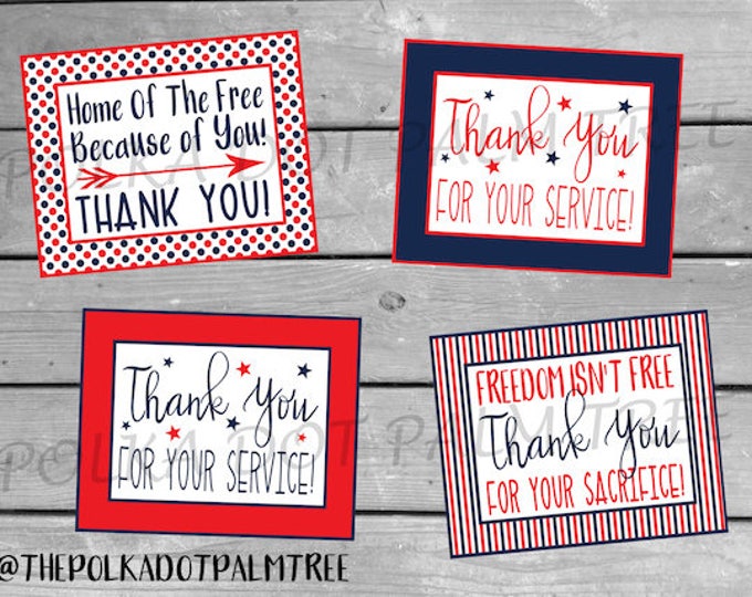 INSTANT DOWNLOAD Printable Veteran Military Patriotic Thank You Cards ...