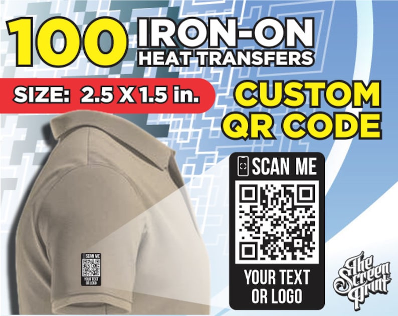 100 Custom QR Codes Iron on Heat Tranfers Size 2.5 X 1.5 In. - Etsy