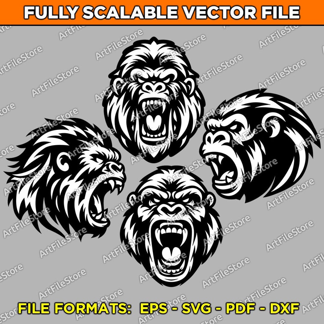 Screaming Gorillas Ape VECTOR FILE BUNDLE | Svg | Eps | Png | Pdf | Dxf ...