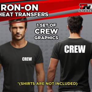 Iron-on Screen Printed Heat Transfers Set of CREW Graphics Color WHITE ...