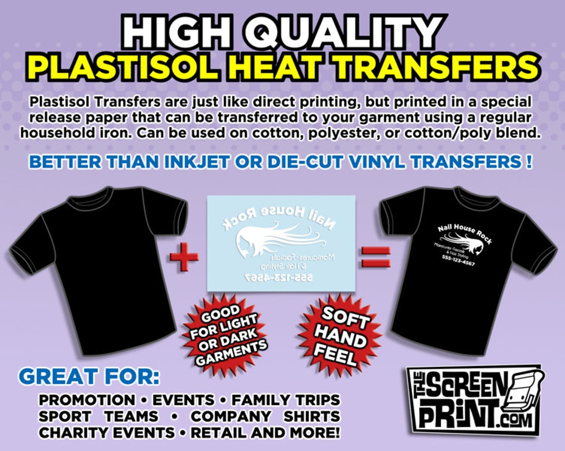 12x Custom Plastisol Heat Transfers Iron On. 1 Color. Max. - Etsy