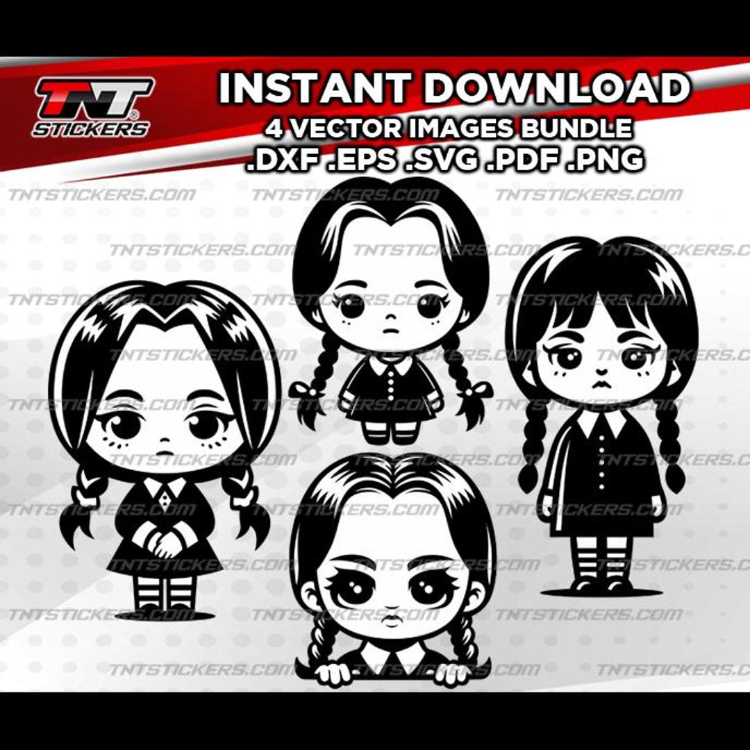 Cute Wednesday Addams Kawaii VECTOR FILE BUNDLE | Svg | Eps | Png | Pdf ...