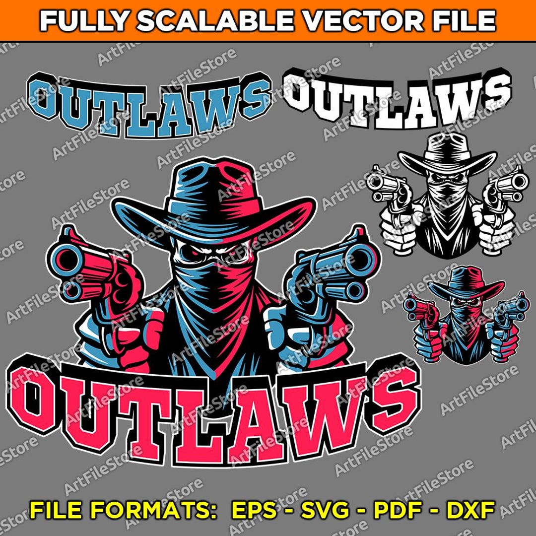 Outlaws School Team Mascot VECTOR FILE | Svg | Eps | Png | Pdf | Dxf ...