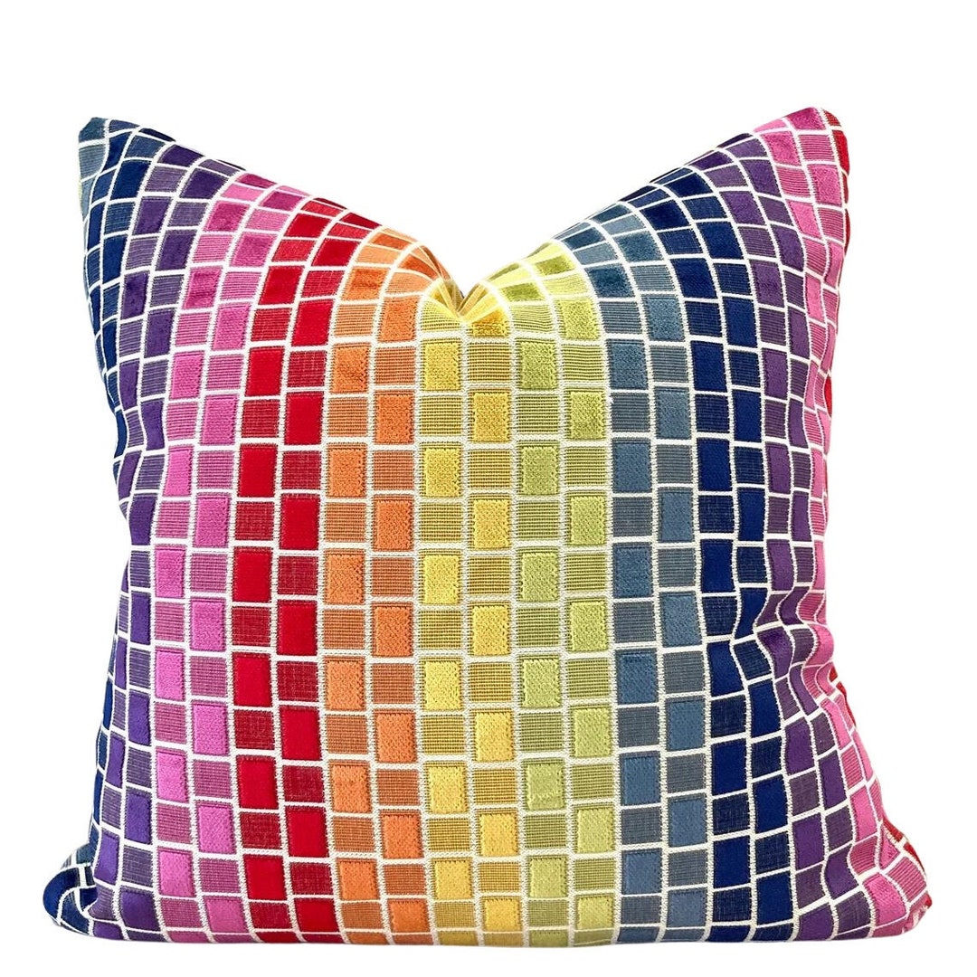 Rainbow Velvet Pillow Cover // Rainbow Cut Velvet Throw Pillow, Accent ...