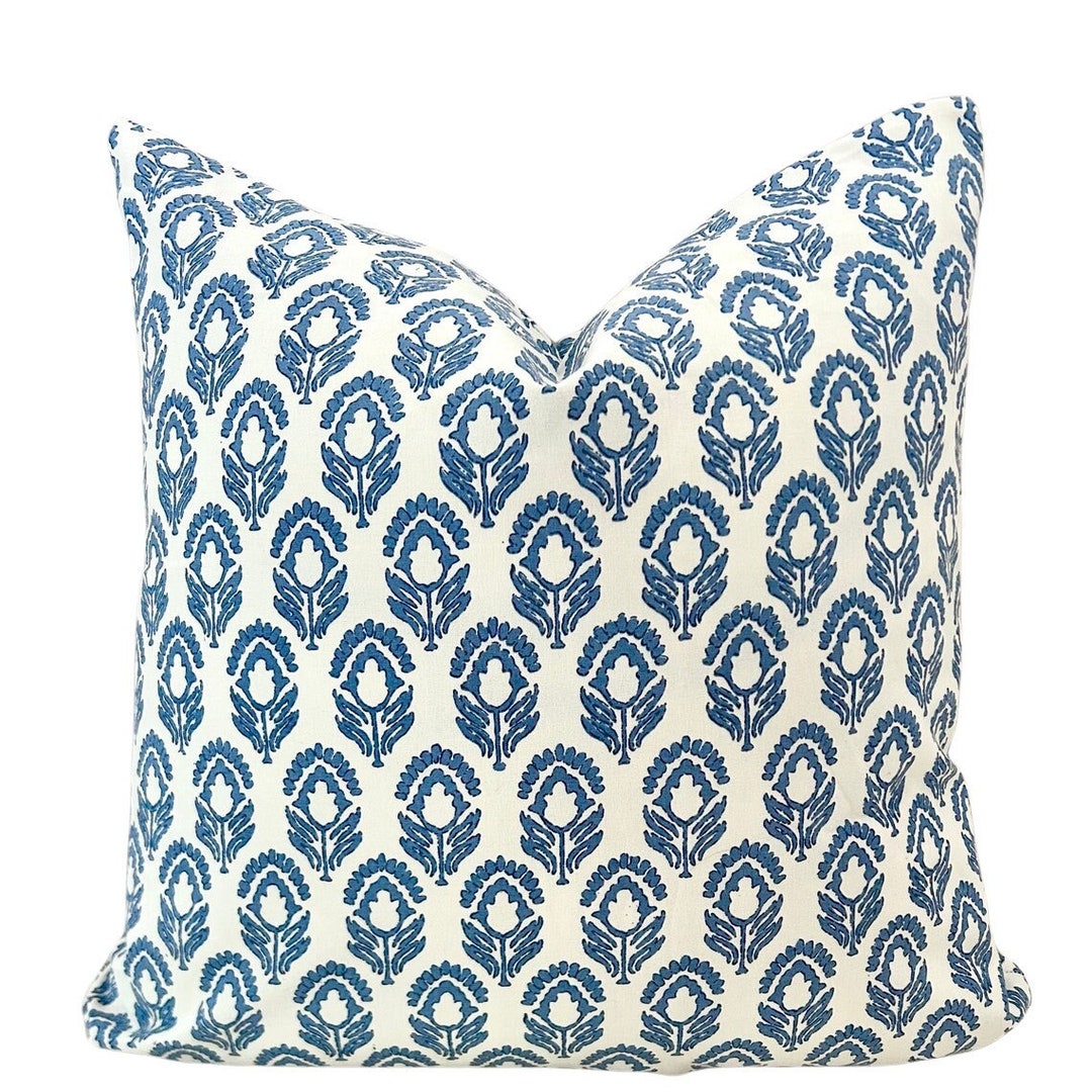Blue White Block Print Custom Pillow Cover 20x20 22x22 20 22 24 26 ...