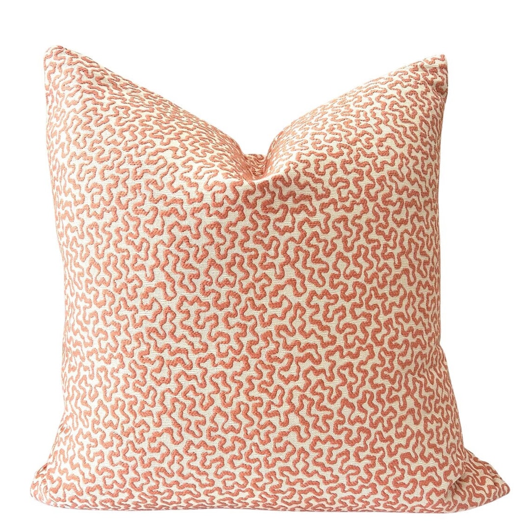 Coral Squiggle Pillow Cover// Coral Beige Fabric 18x18, 20x20 Pillow ...