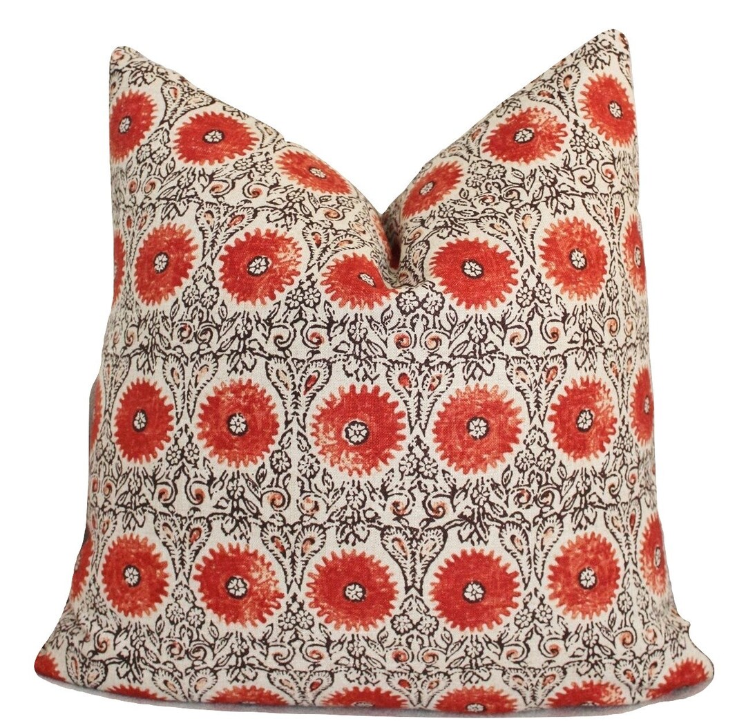 Riya Pillow Cover // Riya Coral Floral Print Linen 20x20 Square Throw ...