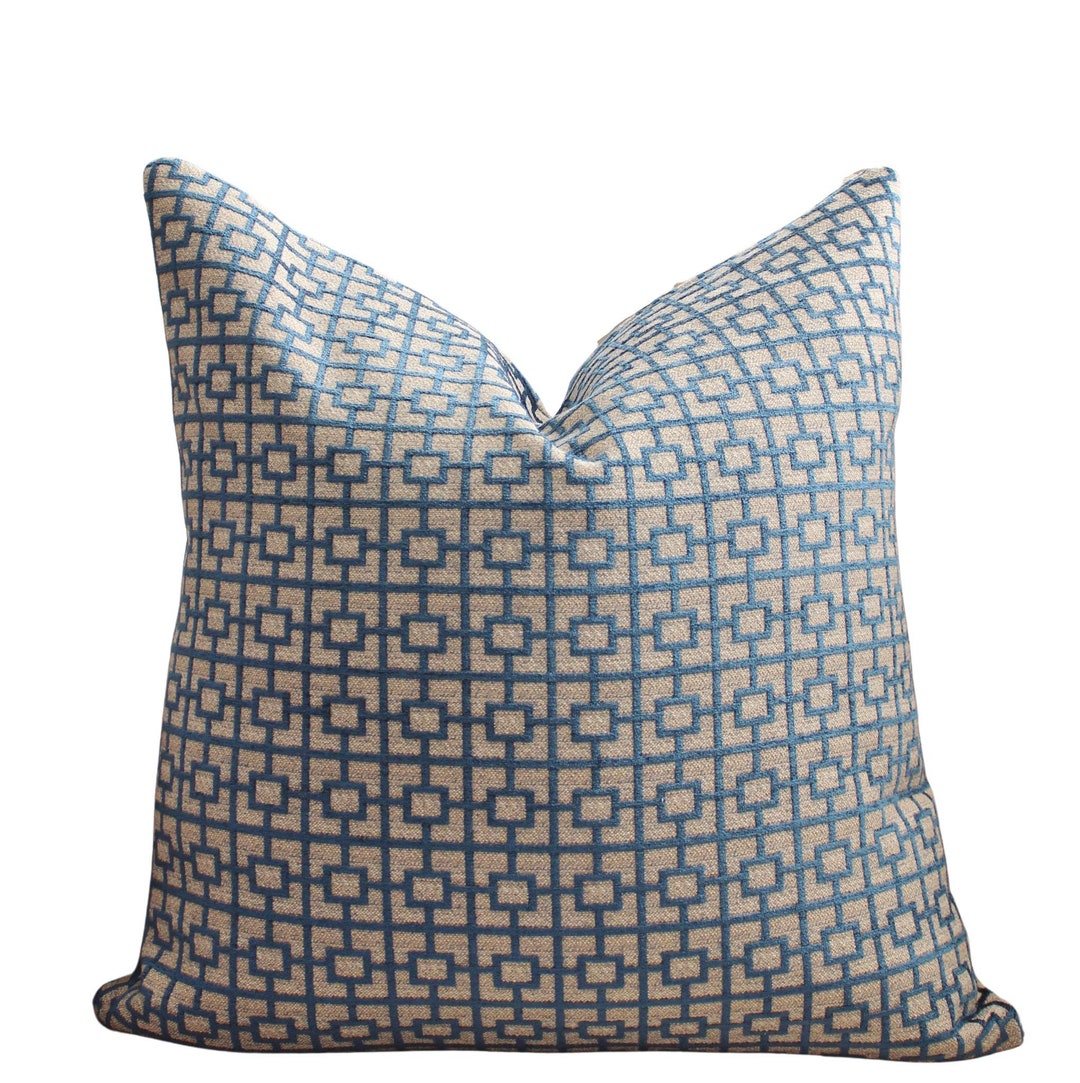 Blue Geometric Pillow Cover // Custom Geometric Throw Pillow, Accent ...