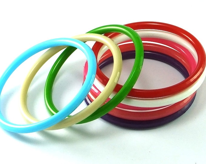Set of 6 Vintage Bangle Bracelets Rainbow Geometric Pentagon 80s 90s ...