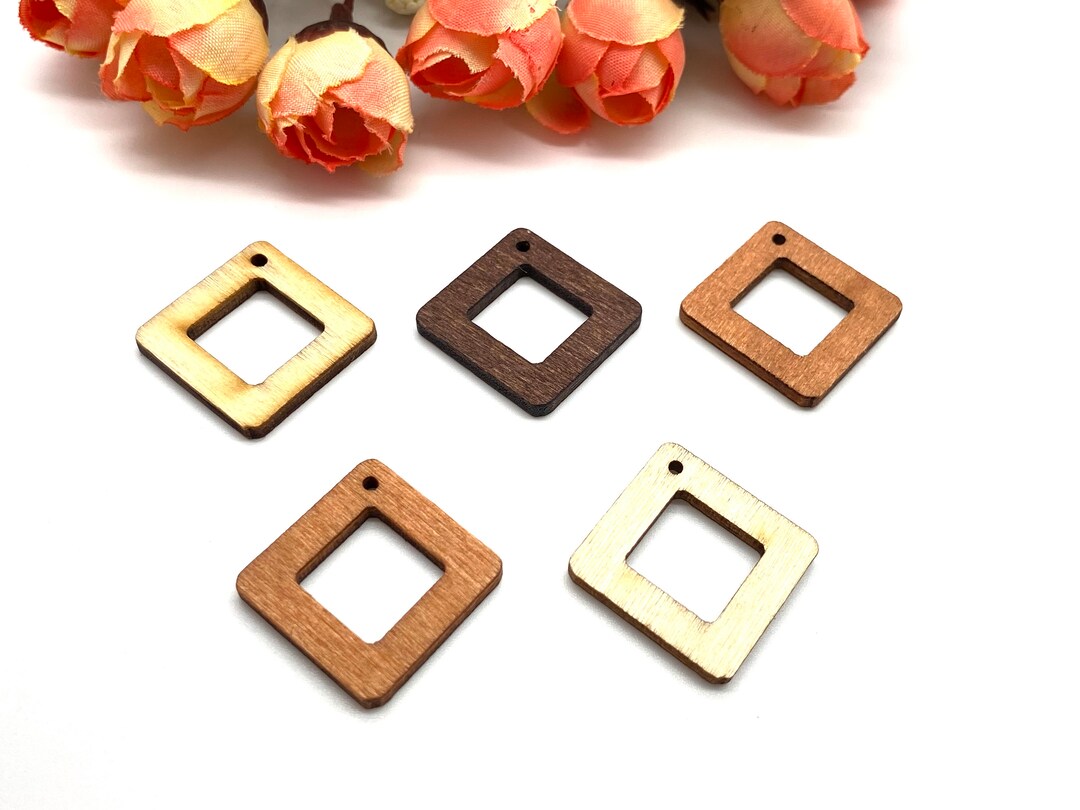 Wooden Square Charms , Wood Spacer Beads , Unique Findings , 28mm ...