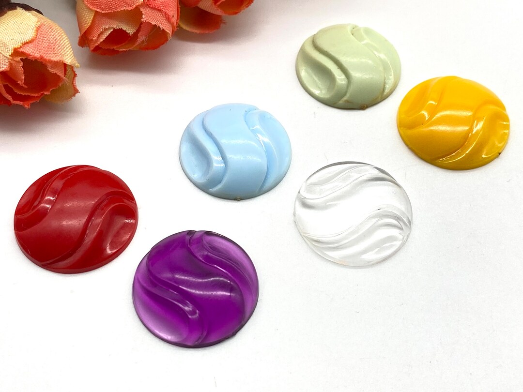Vintage Lucite Cabochons ( 8 Pcs ) , 22mm German Plastic Cabs , Flat ...